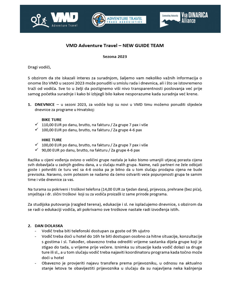 VMD Guide Team Eng 2023 Uvjeti Suradnje | PDF
