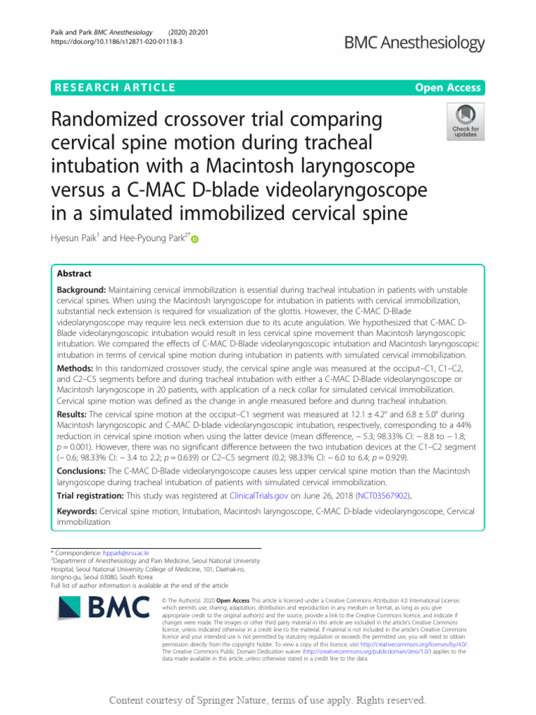Randomized Crossover Trial Comparing Cervical Spin | PDF