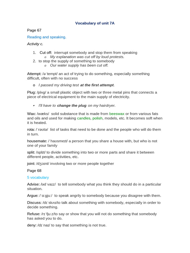 Vocabulary of Unit 7 | PDF