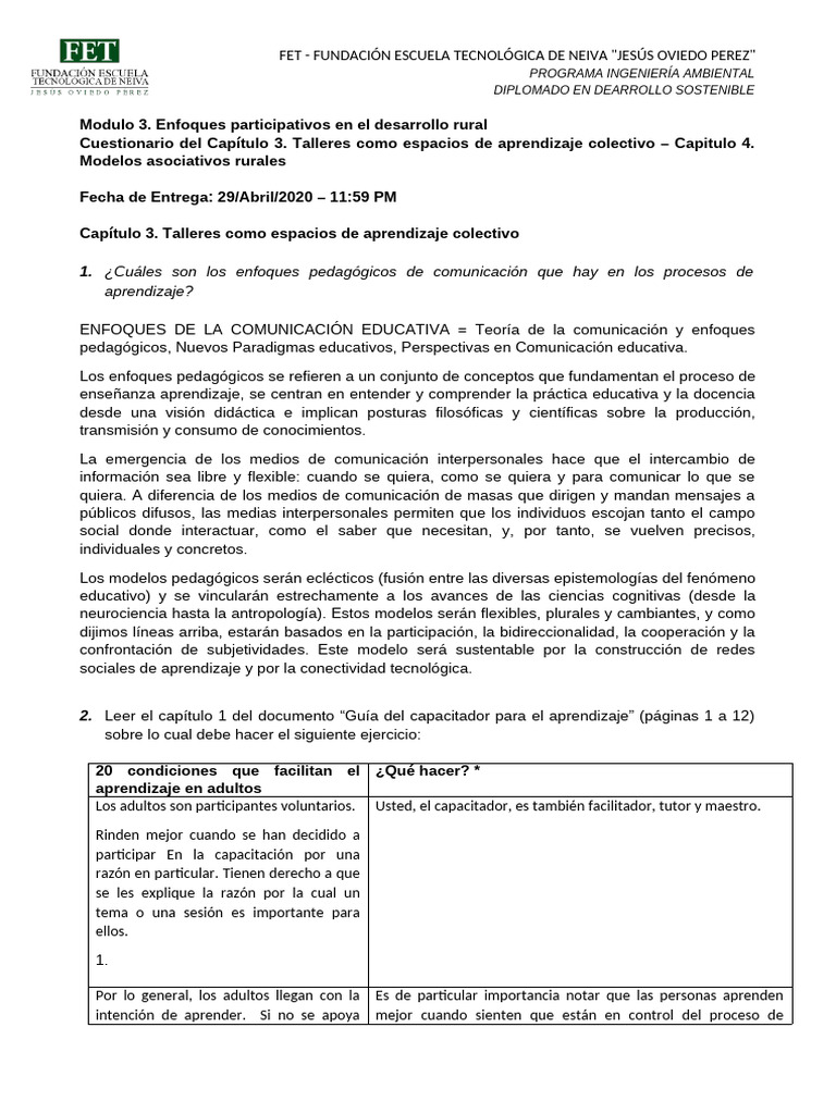 Cuestionario Modulo 3_Capitulo 3 y 4 | PDF
