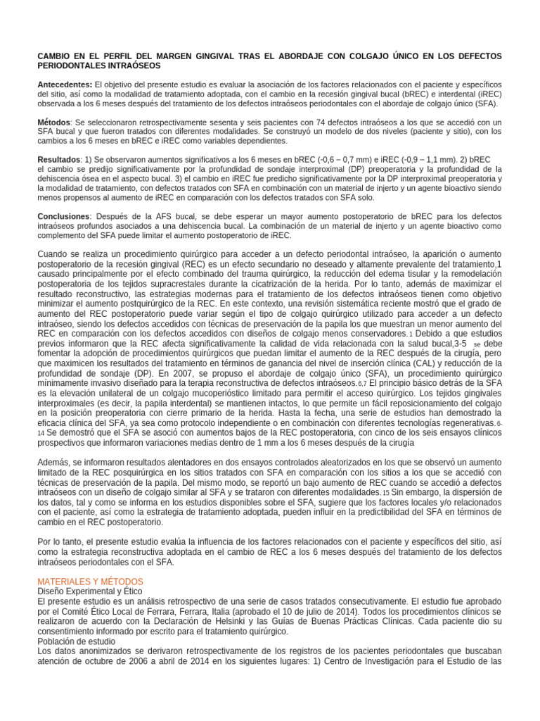 Cambio en El Perfil Del Margen Gingival Tras El Abordaje Con Colgajo ...