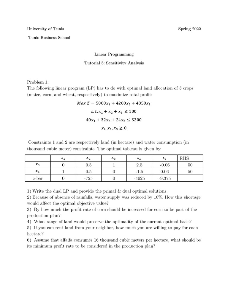 Tutorial 6 Sensitivity Analysis | PDF