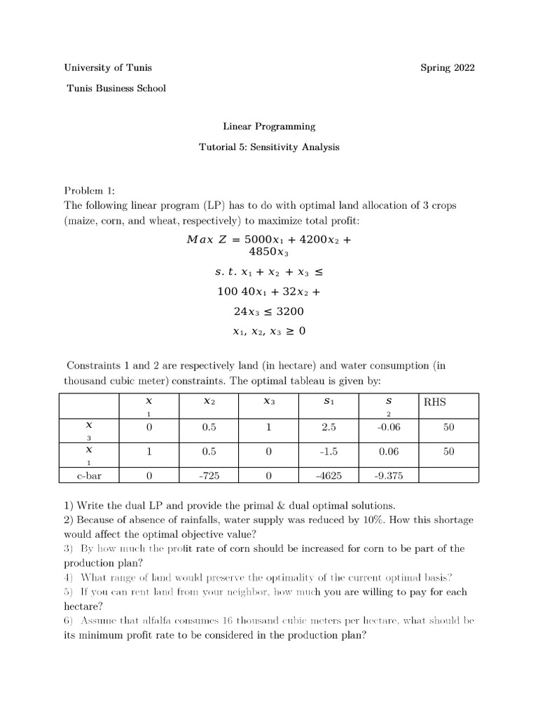 Tutorial 6 Sensitivity Analysis Pdf