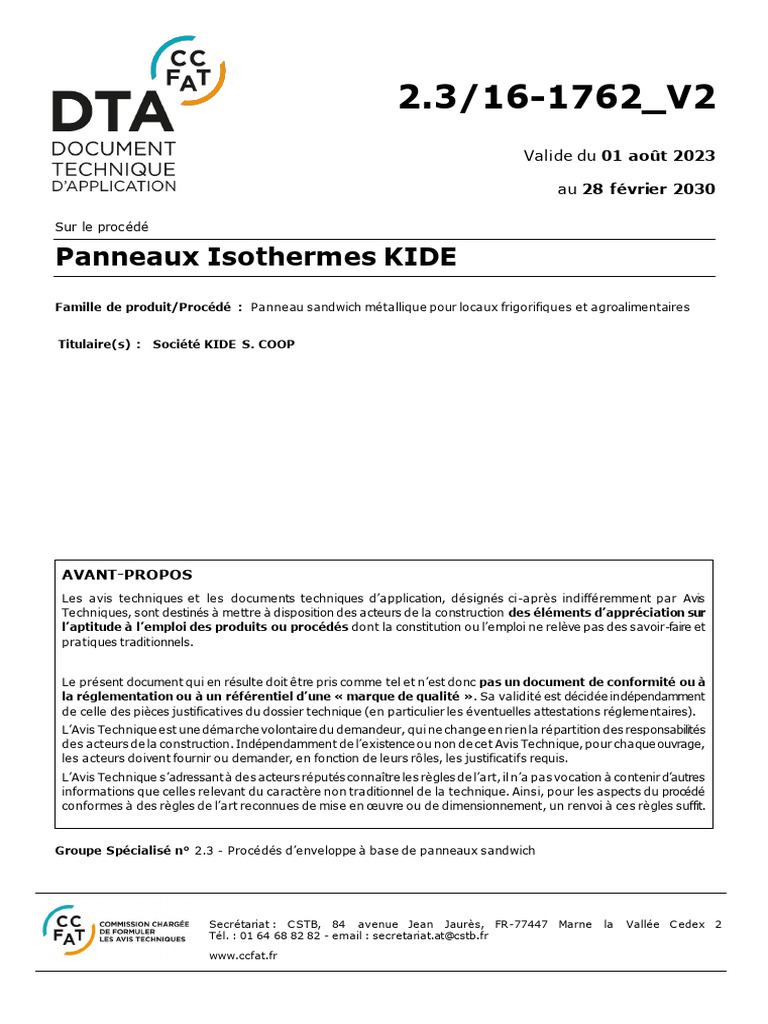 Avis Technique Panel Frigorifico Industrial | PDF