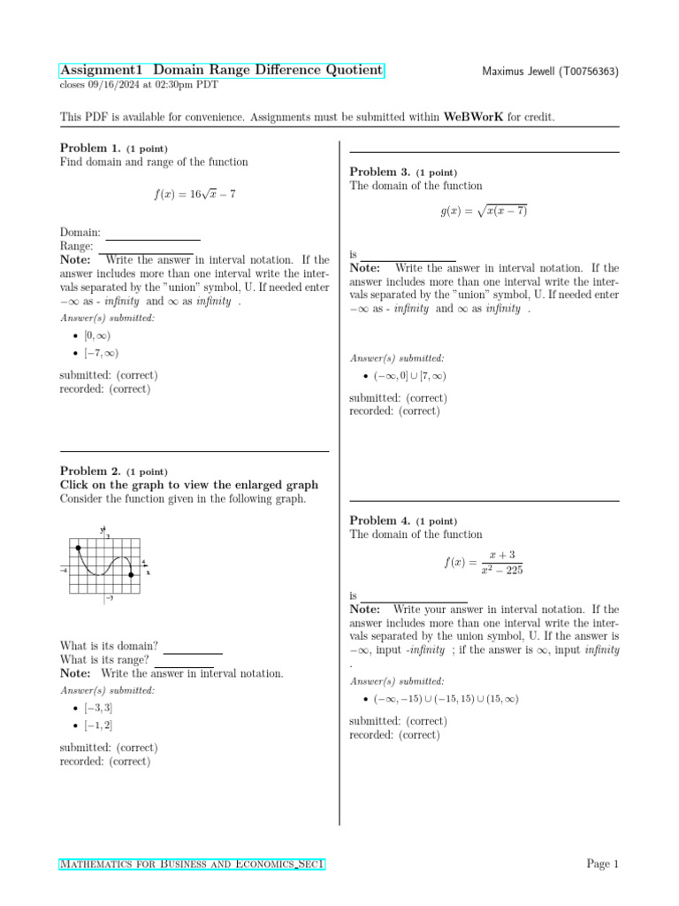 MATH 1070 01 F24 Saeed.T00756363.Assignment1 Domain Range Difference ...