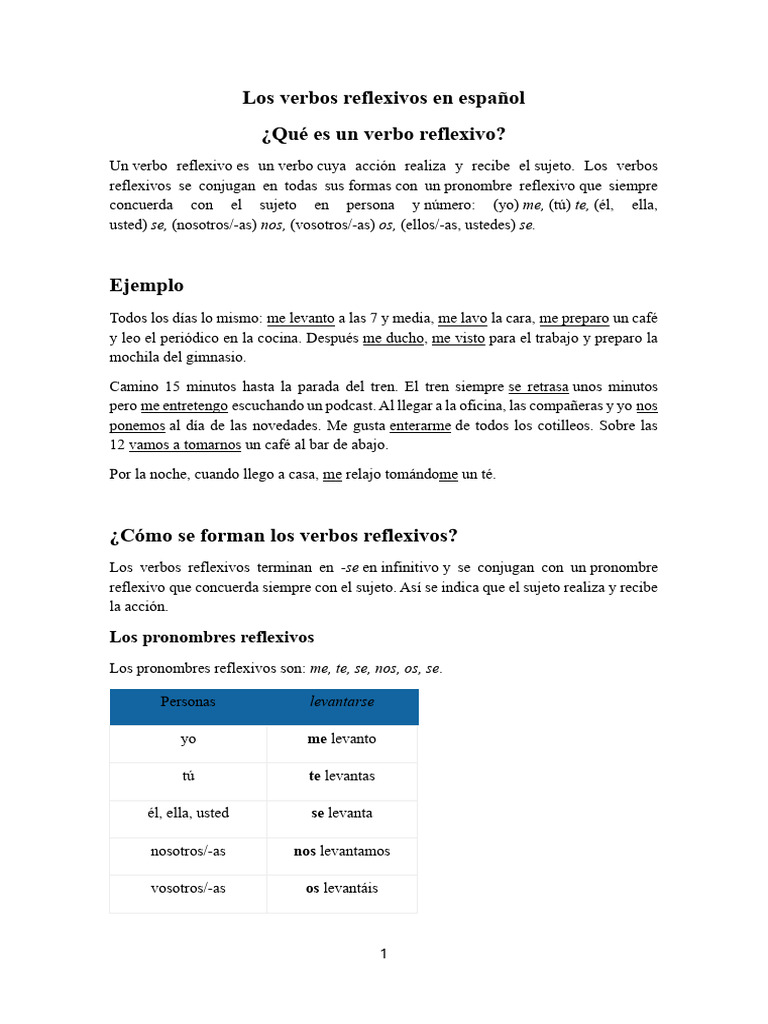 Los Verbos Reflexivos en Español | PDF
