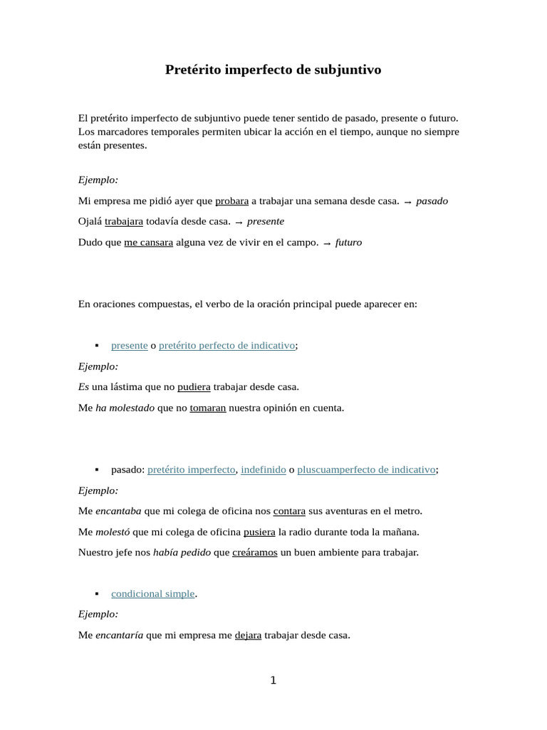 Pretérito Imperfecto de Subjuntivo | PDF
