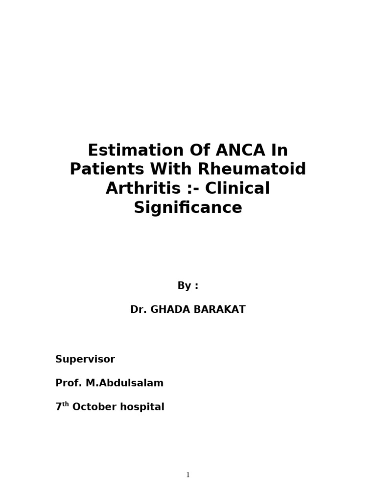 Estimation of ANCA in Patients With Rheumatoid Arthritis | PDF