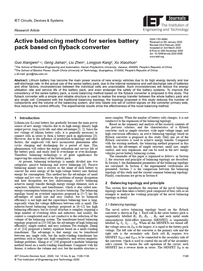 An Active Balancing Method For Series Battery Pack | PDF