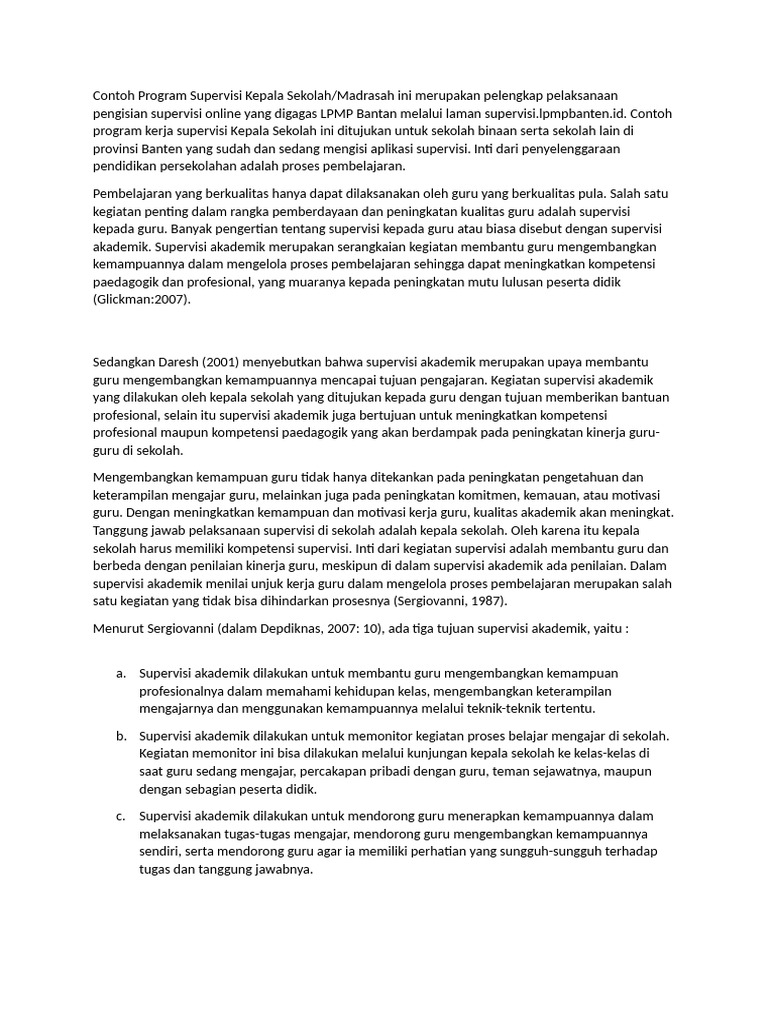 Contoh Program Supervisi Kepala Sekolah | PDF Contoh Program Supervisi Kepala Sekolah | PDF