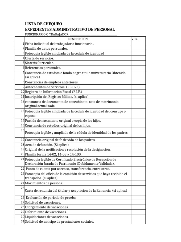 Copia de Lista de Chequeo Expediente de Personal | PDF