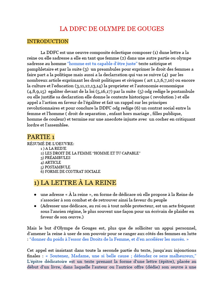 La DDFC de Olympe de Gouges | PDF