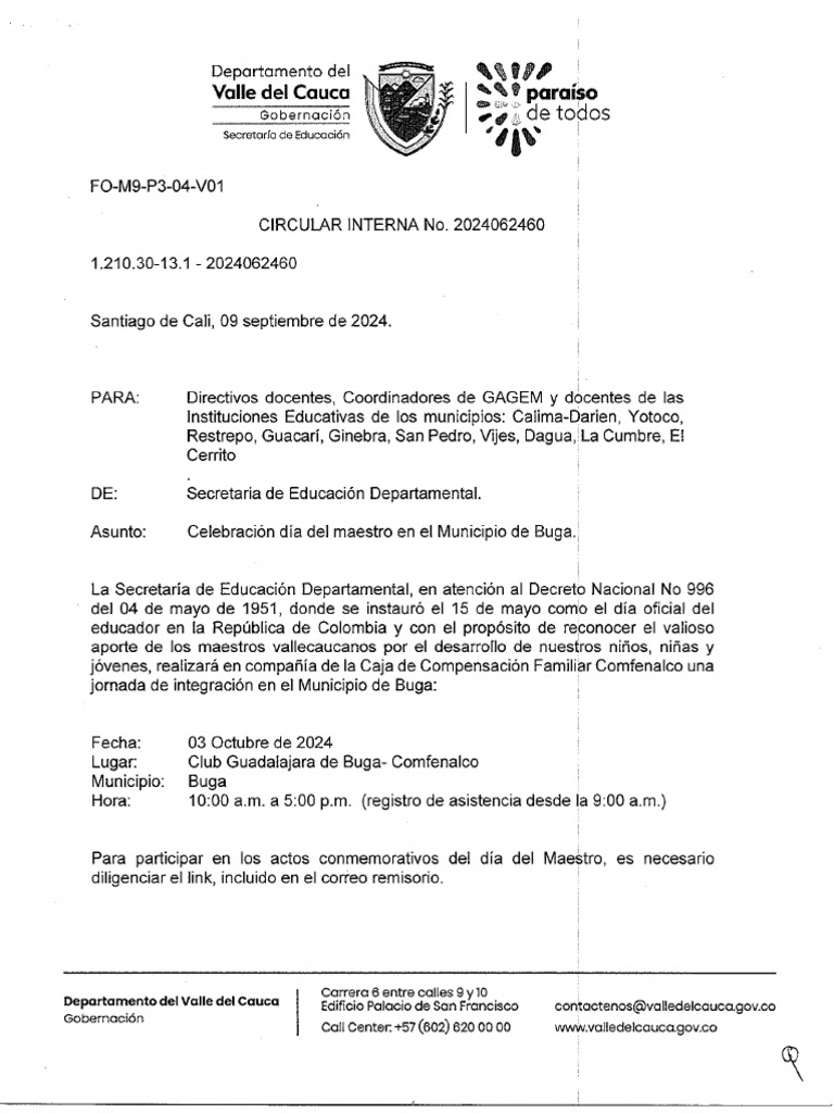 Circular Dia Docente 03 Octubre 2024 CalimaDarien Yotoco Restrepo ...