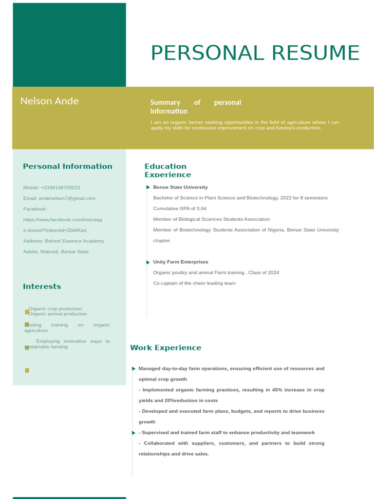 Organic Farming Resume of Nelson Ande | PDF | Technology & Engineering