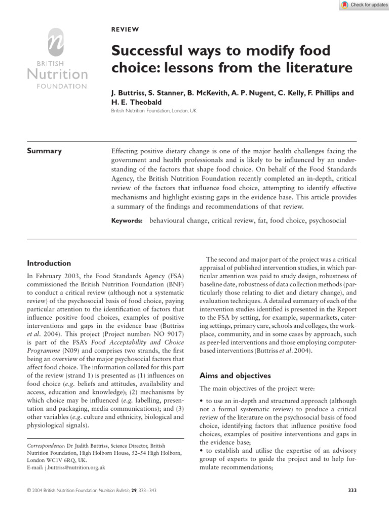 Nutrition Bulletin - 2004 - Buttriss - Successful Ways To Modify Food ...