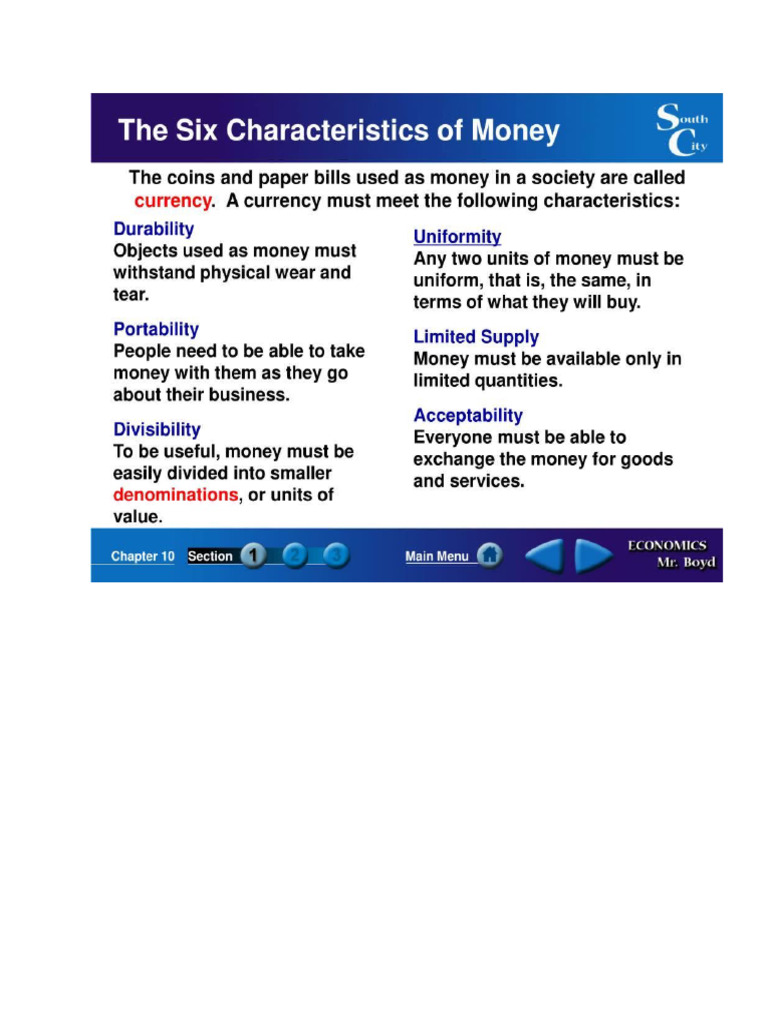Characteristics of Money | PDF