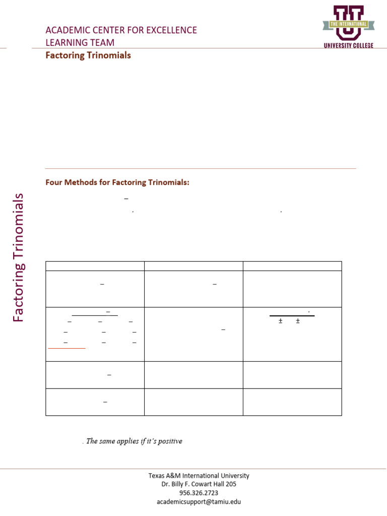 Factoring Trinomials | PDF