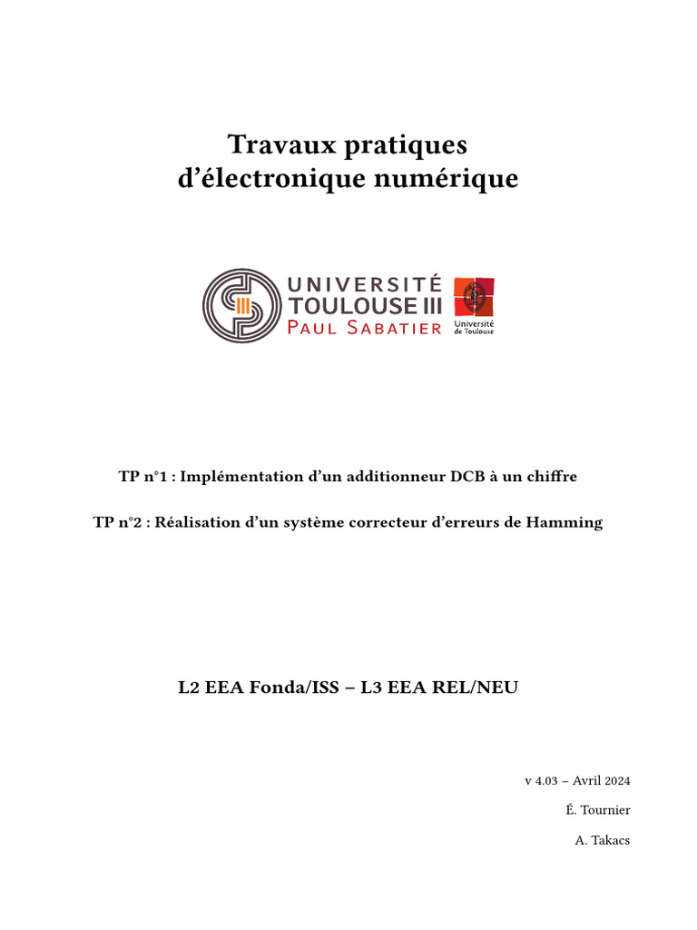 Sujet de TP Electronique Numérique | PDF