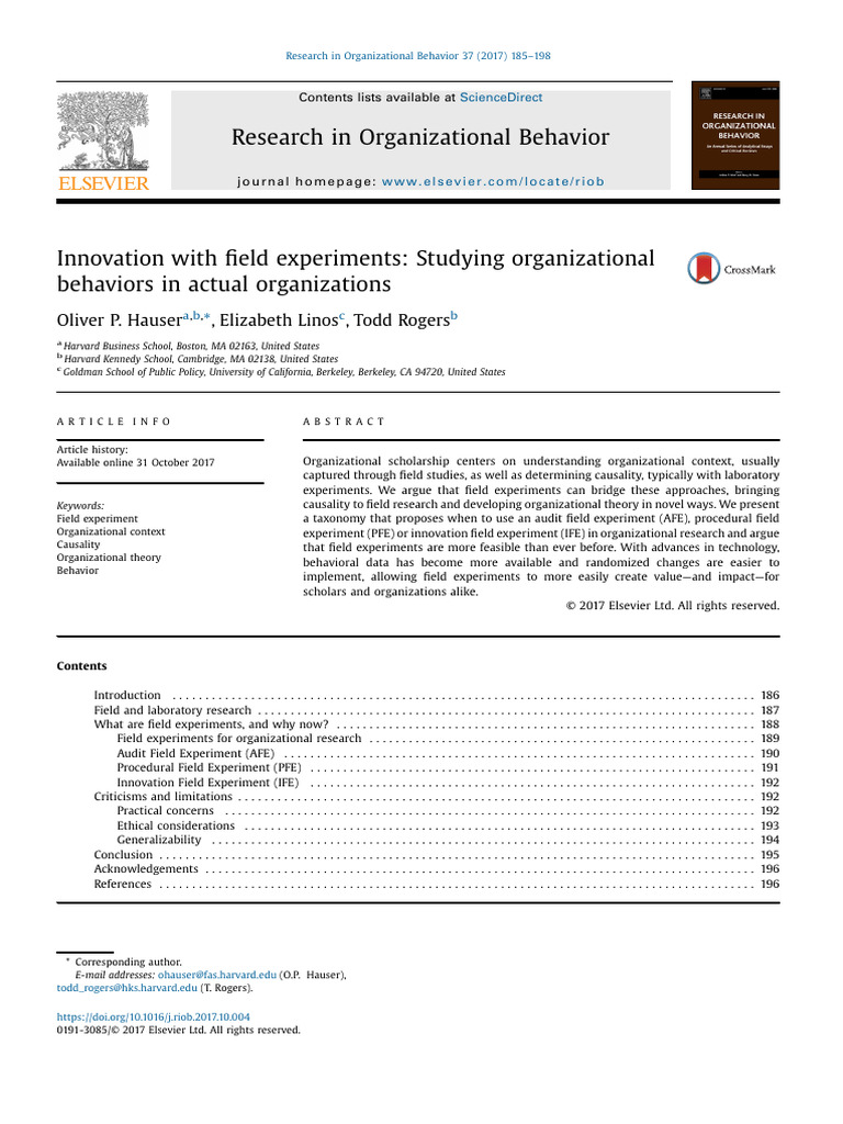 Session #4 - Innovation With Field Experiments | PDF