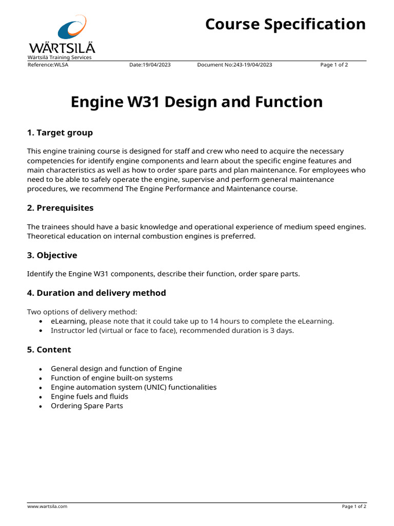 Engine W31 Design and Function | PDF