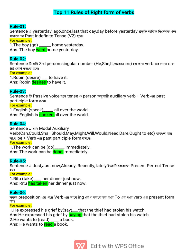 Share Top 11 Rules of-WPS Office | PDF | Verb | Perfect (Grammar)