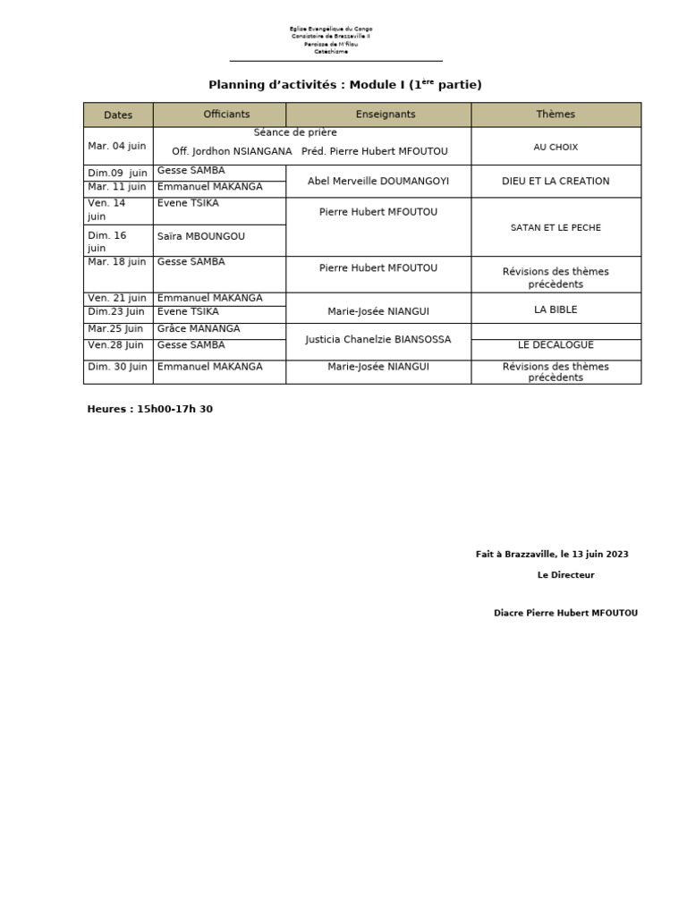 Planning Module I (1ere Partie)OK | PDF