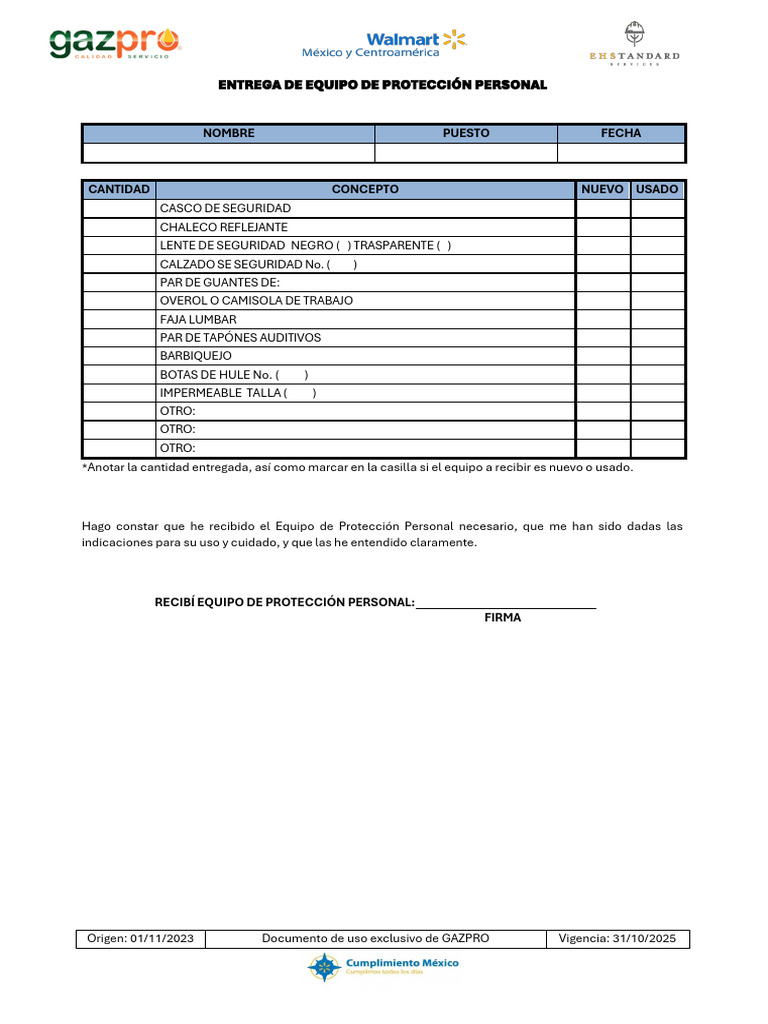 entrega de epp | PDF