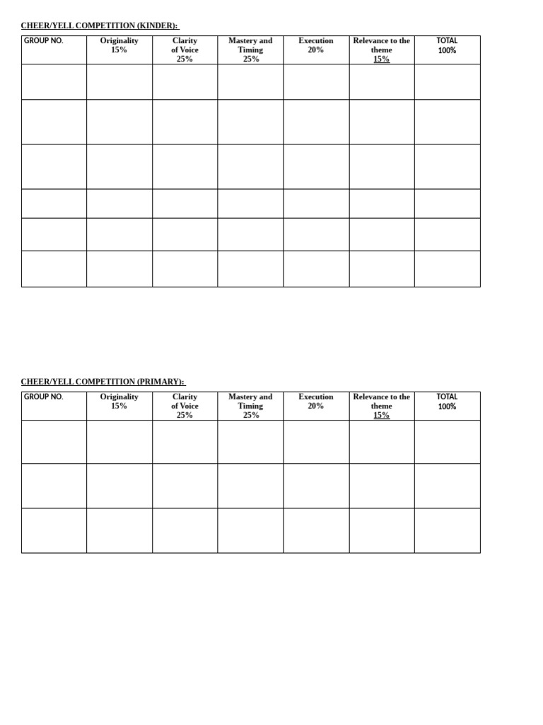 Scoresheet Cheer and MR and Ms. Intrams | PDF