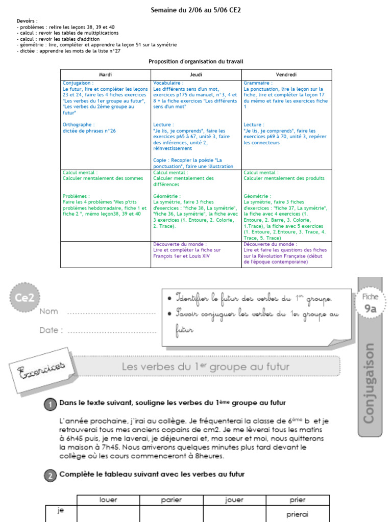 Travail CE2 Semaine Du 2 06 | PDF