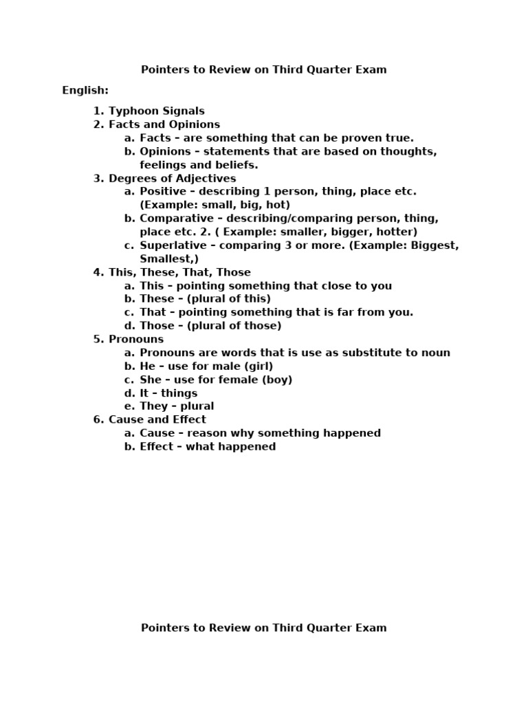 Pointers To Review On Third Quarter Exam | PDF