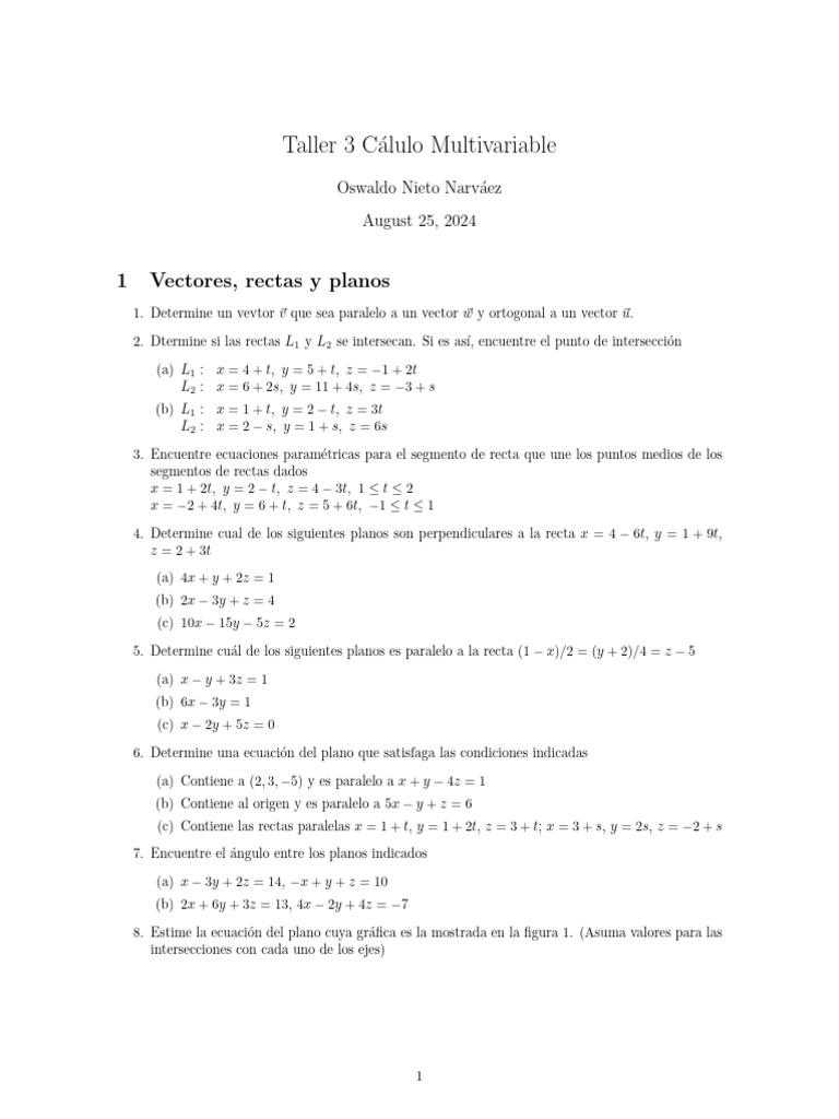 Taller - 1 - Cálculo - Multivariable Gerardo | PDF | Vector Euclidiano | Tangente