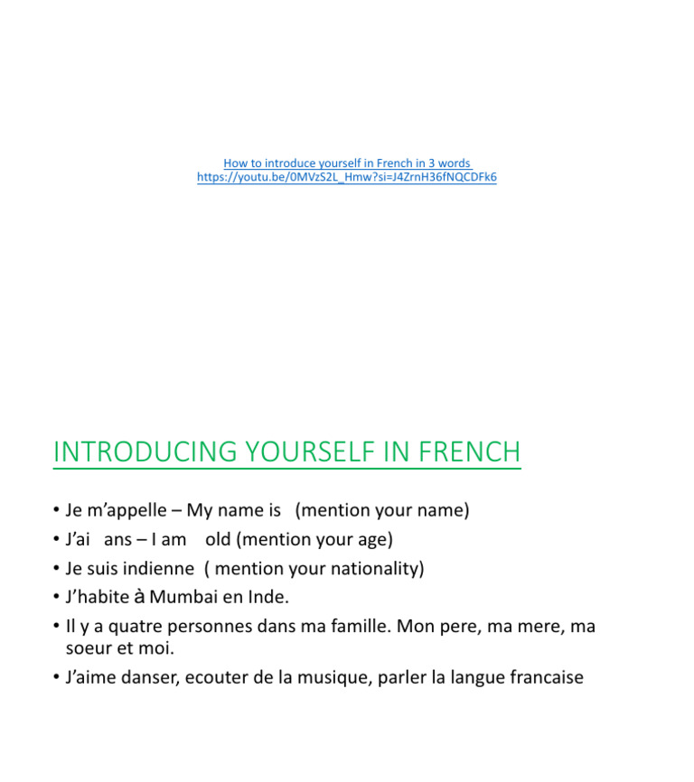 How To Introduce Yourself in French | PDF