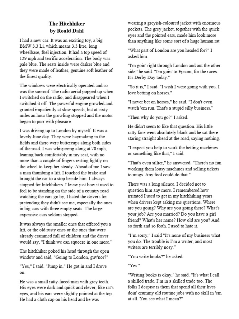 The Hitchhiker by Roald Dahl | PDF