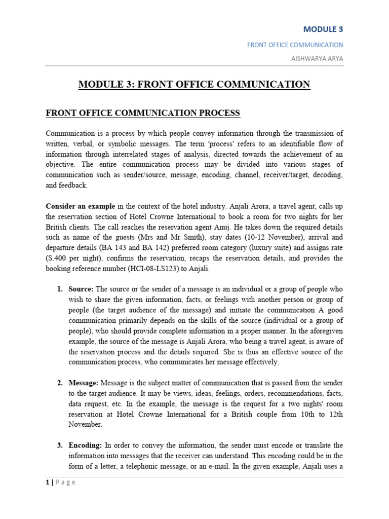 Module 3 Front Office Communication | PDF