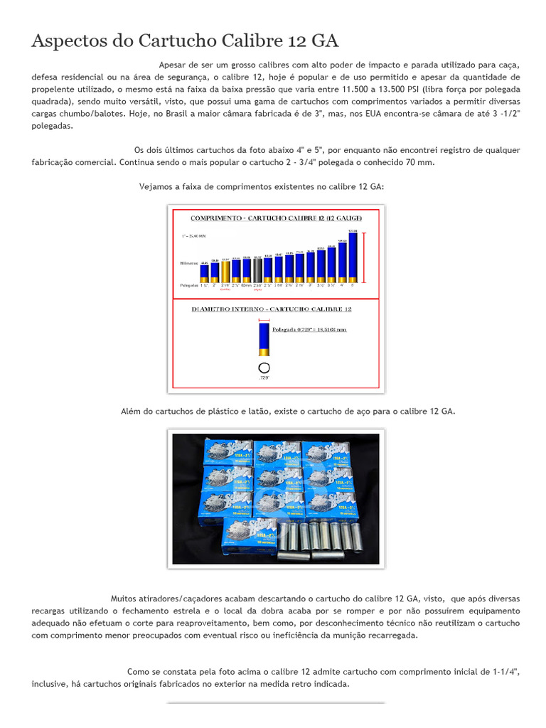 Aspectos Do Cartucho Calibre 12 GA | PDF