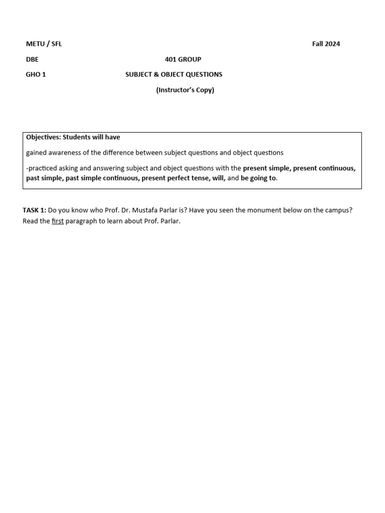 GHO 1 INS (Subject Object Questions) | PDF