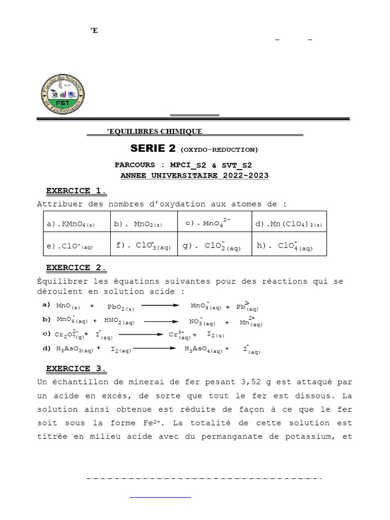 TD2_CHM1201-02-2022-2023_Oxydo | PDF