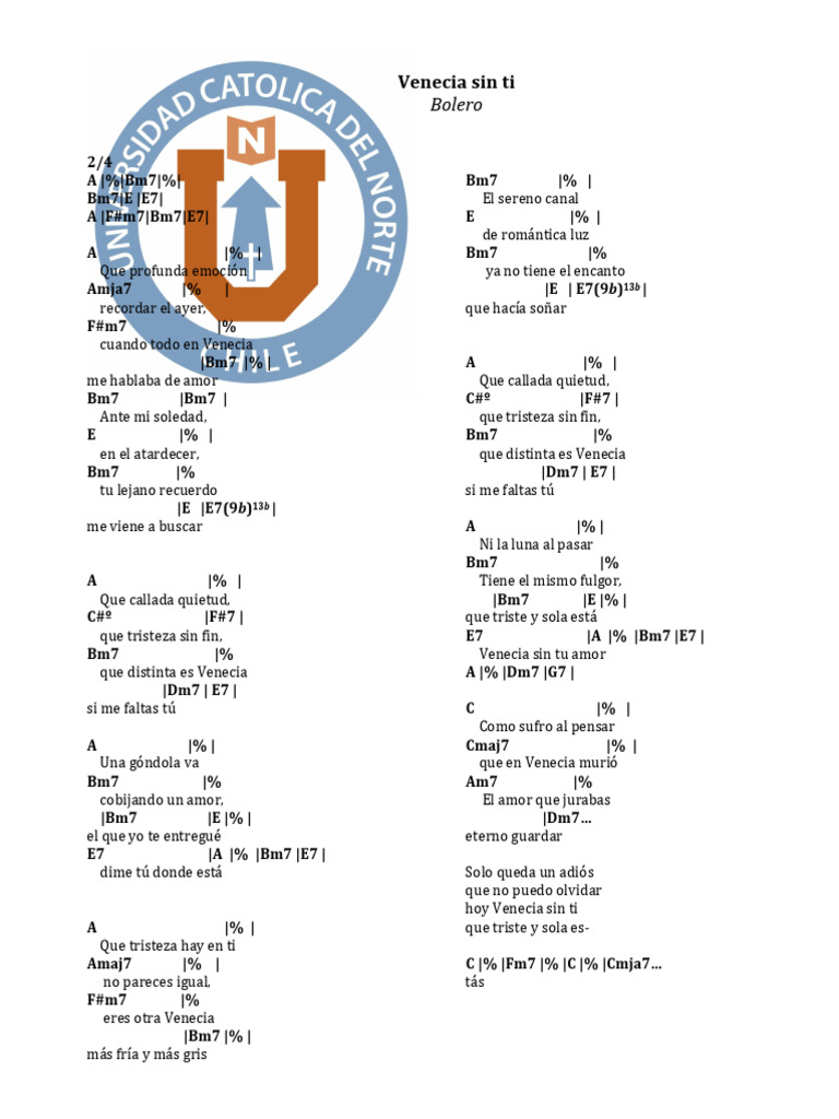 Venecia Sin Ti - Letra y Acordes | PDF