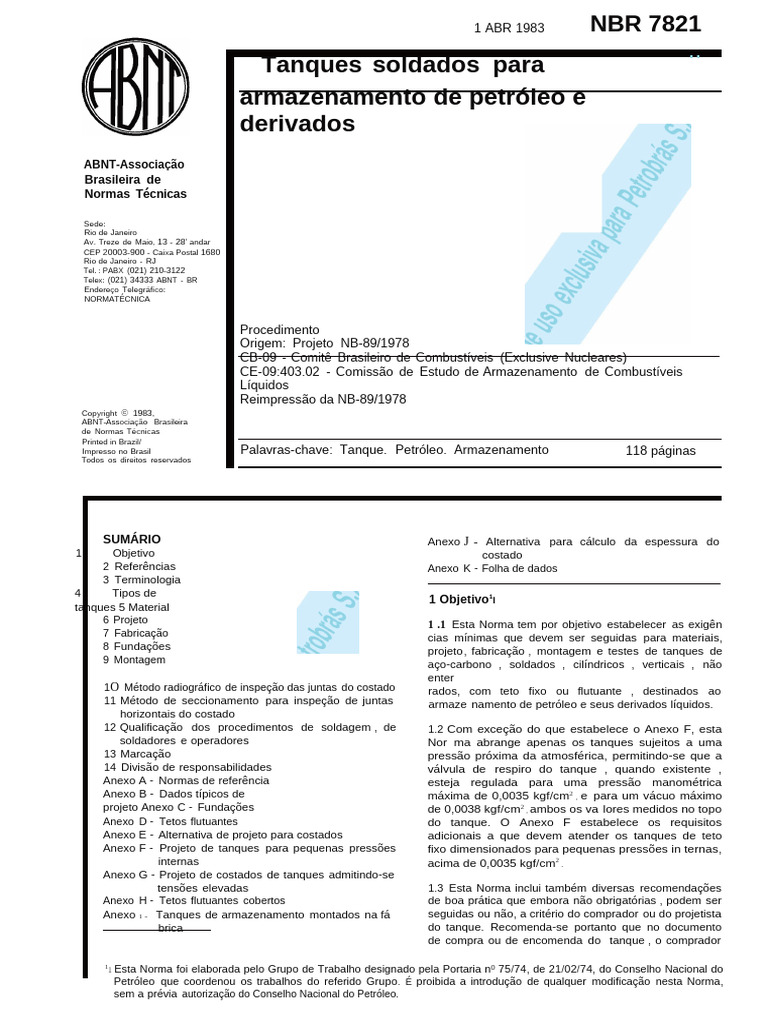 NBR 07821 - 1983 - Tanques Soldados para Armazenamento de Petróleo | PDF