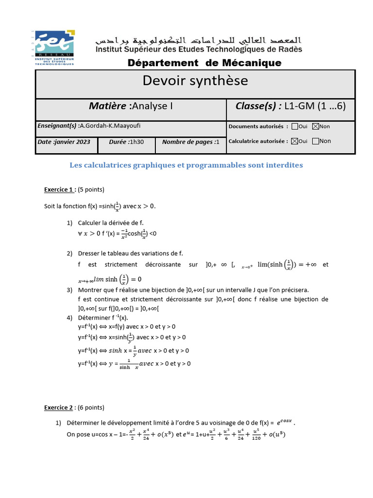 Correction Devoir Analyse Janv 2023 | PDF