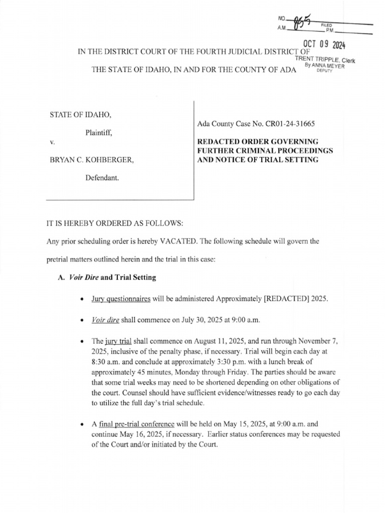 Redacted Order Governing Proceedings Notice Setting | PDF | Discovery ...