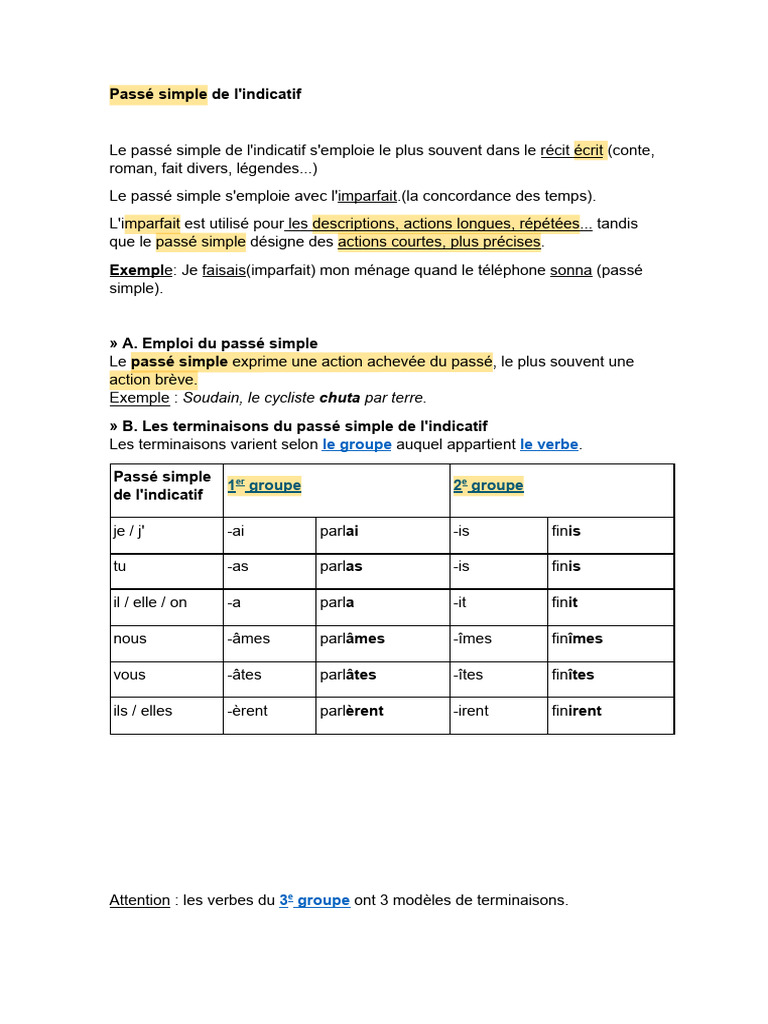 Passé Simple Avec Exercice | PDF