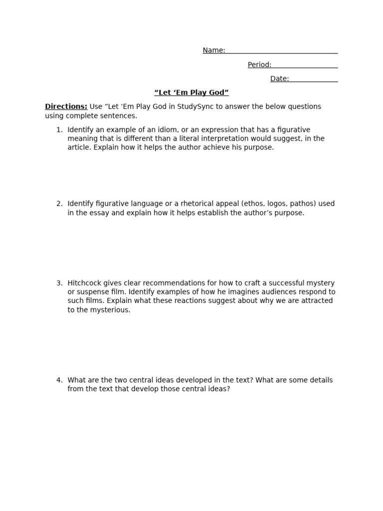 Let em Play God Questions | PDF