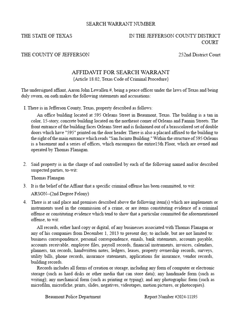 Thomas Flanagan Office Search Warrant | PDF | Computer Data Storage ...