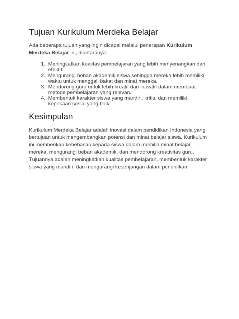 Tujuan Kurikulum Merdeka Belajar | PDF