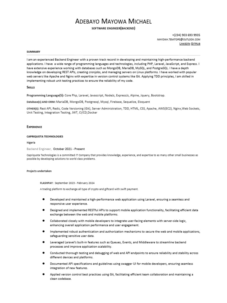 Adebayo Mayowa Michael Resume | PDF