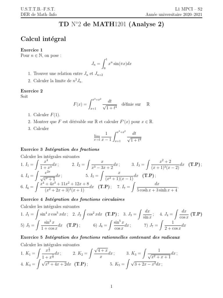 TDN°2MATHS1201 (Analyse 2) - 1-2 (1) - 1 | PDF
