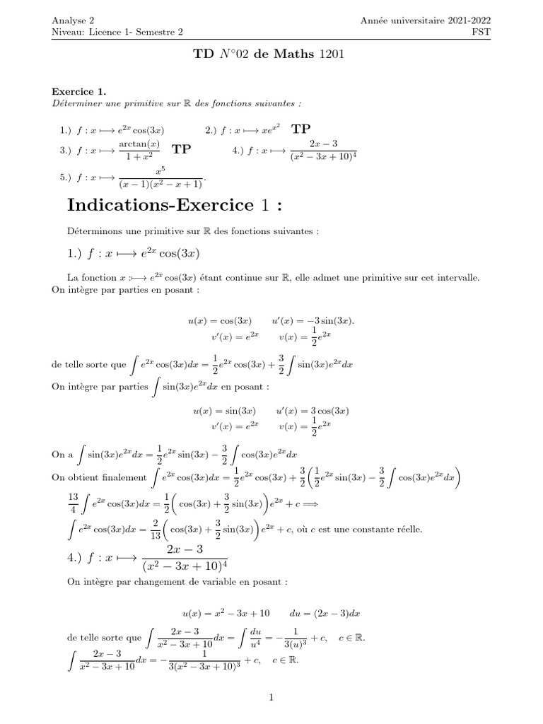 Indications Du TD NO2 (Maths 1201) | PDF