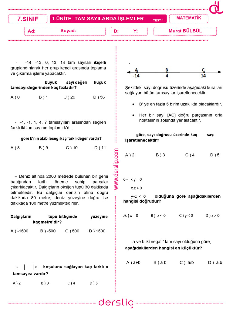 Tam Sayilarla Islemler Murat Bulbul | PDF