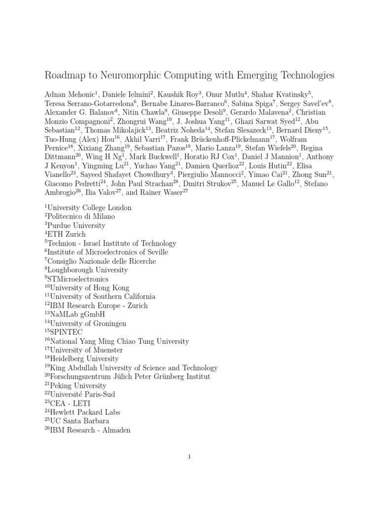 Roadmap To Neuromorphic Computing With Emerging Technologies | PDF
